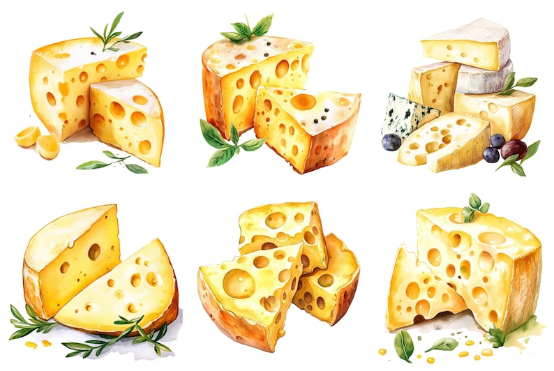 Watercolor Cheese Clipart, Cheese Png Bundle, Clip Art, Illustration ...
