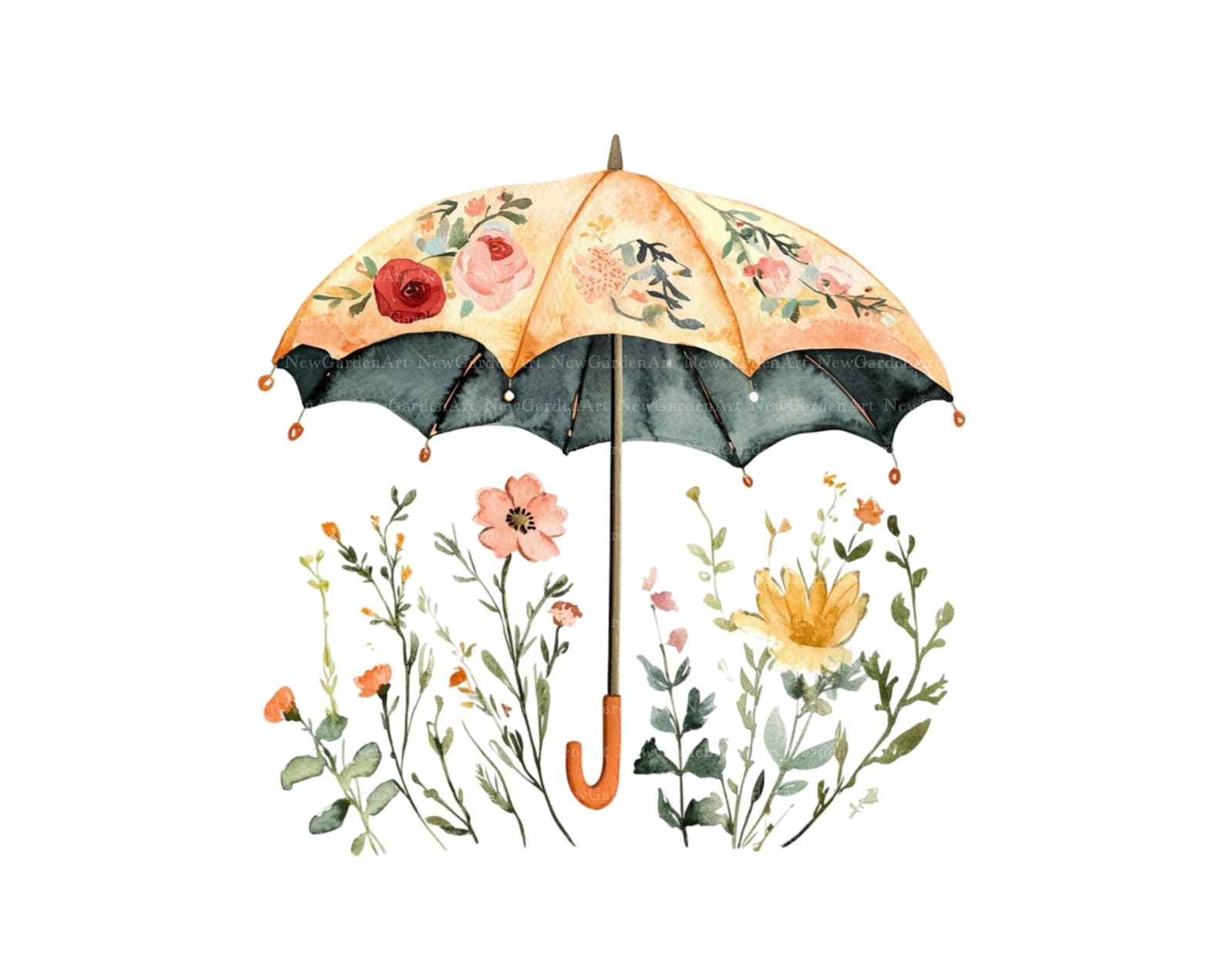 Watercolor Umbrella Clipart Bundle, Umbrella Png, Floral Umbrella Clip ...