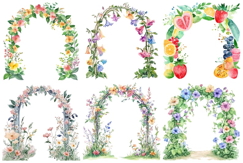 Watercolor Summer Arch Clipart, Png Bundle, Clip Art Illustration ...