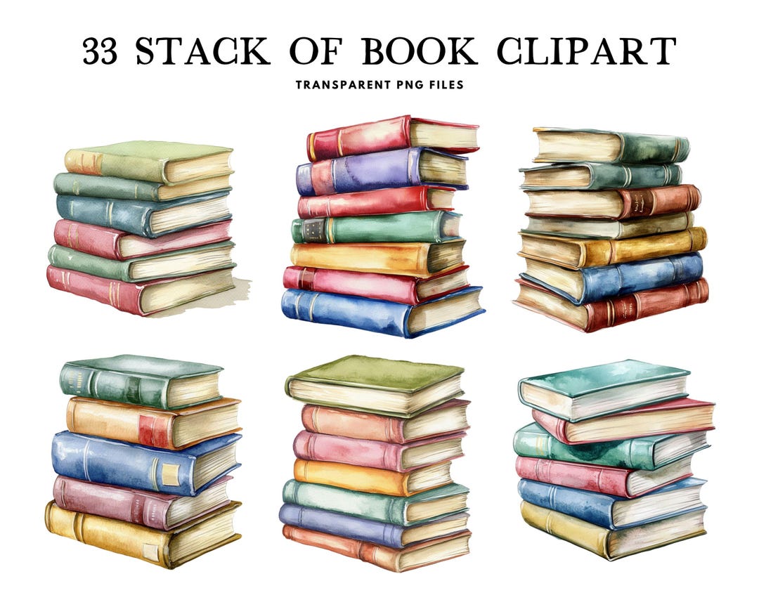 Watercolor Stack of Book Clipart, Png Bundle, Clip Art Illustration ...