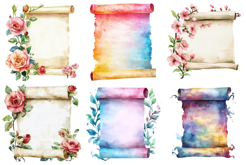 Watercolor Paper Scroll Clipart, Png Bundle, Vintage Clip Art, Antique ...