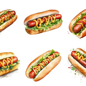 Watercolor Hot Dog Clipart, Png Bundle, Fast Food Clip Art ...