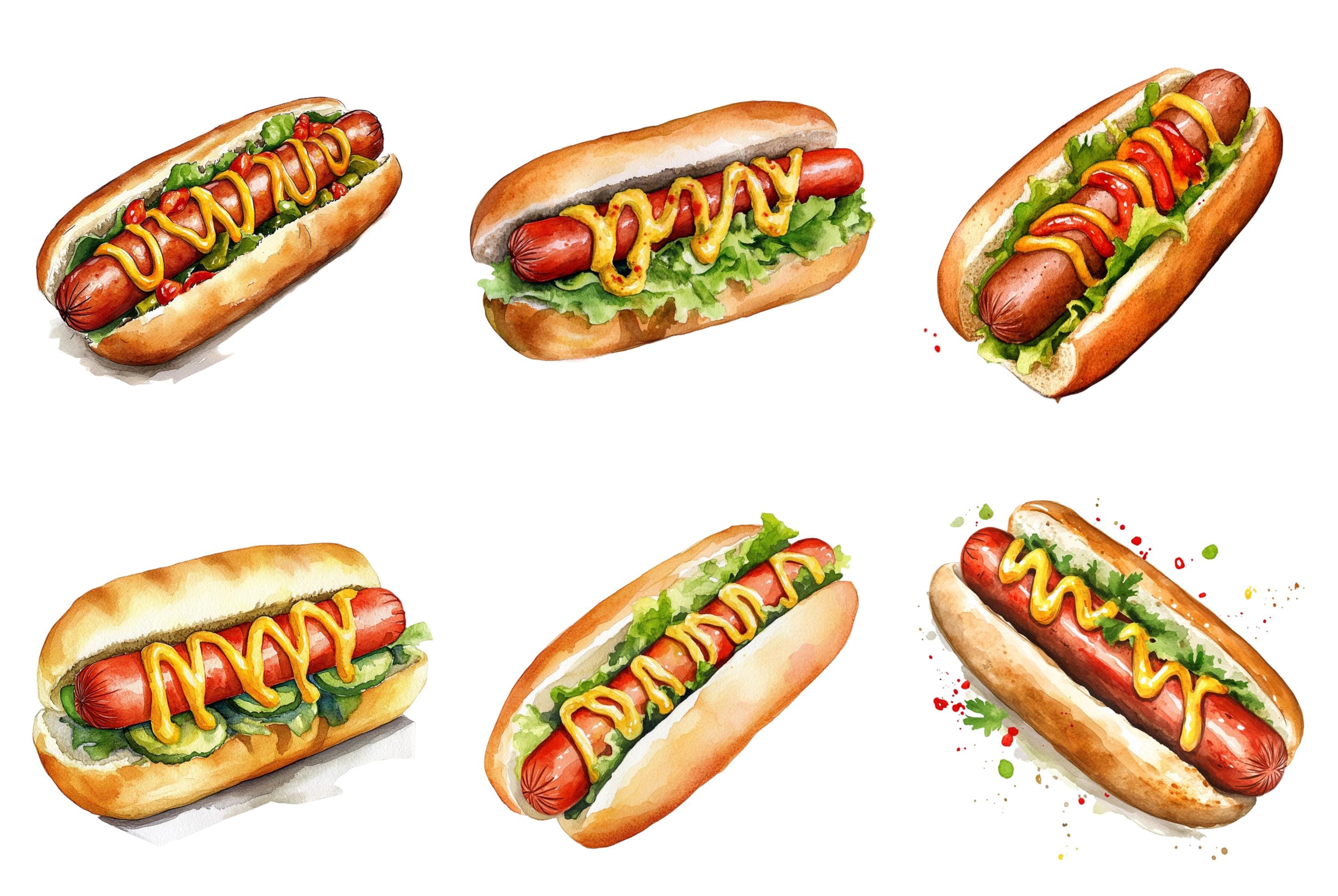 Watercolor Hot Dog Clipart, Png Bundle, Fast Food Clip Art ...