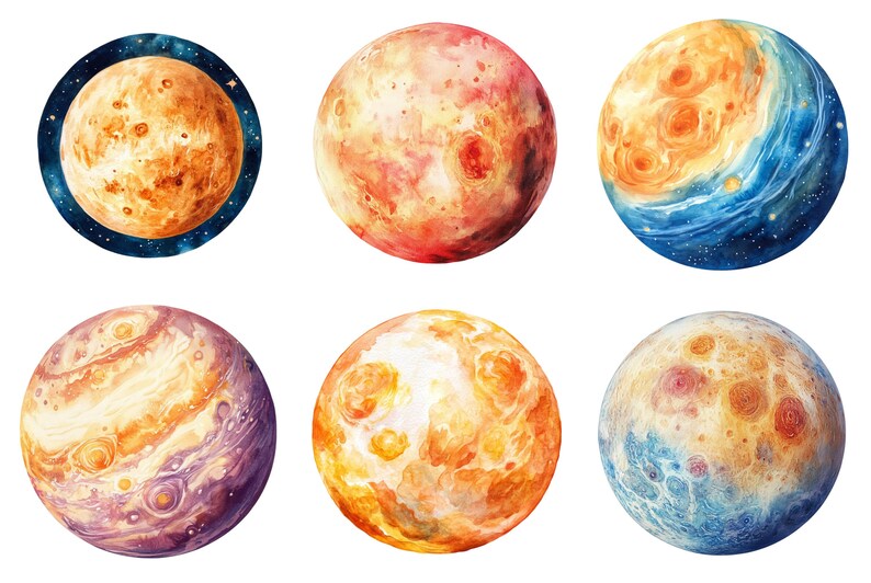 Watercolor Venus Clipart, Png Bundle, Planet Clip Art, Illustration ...