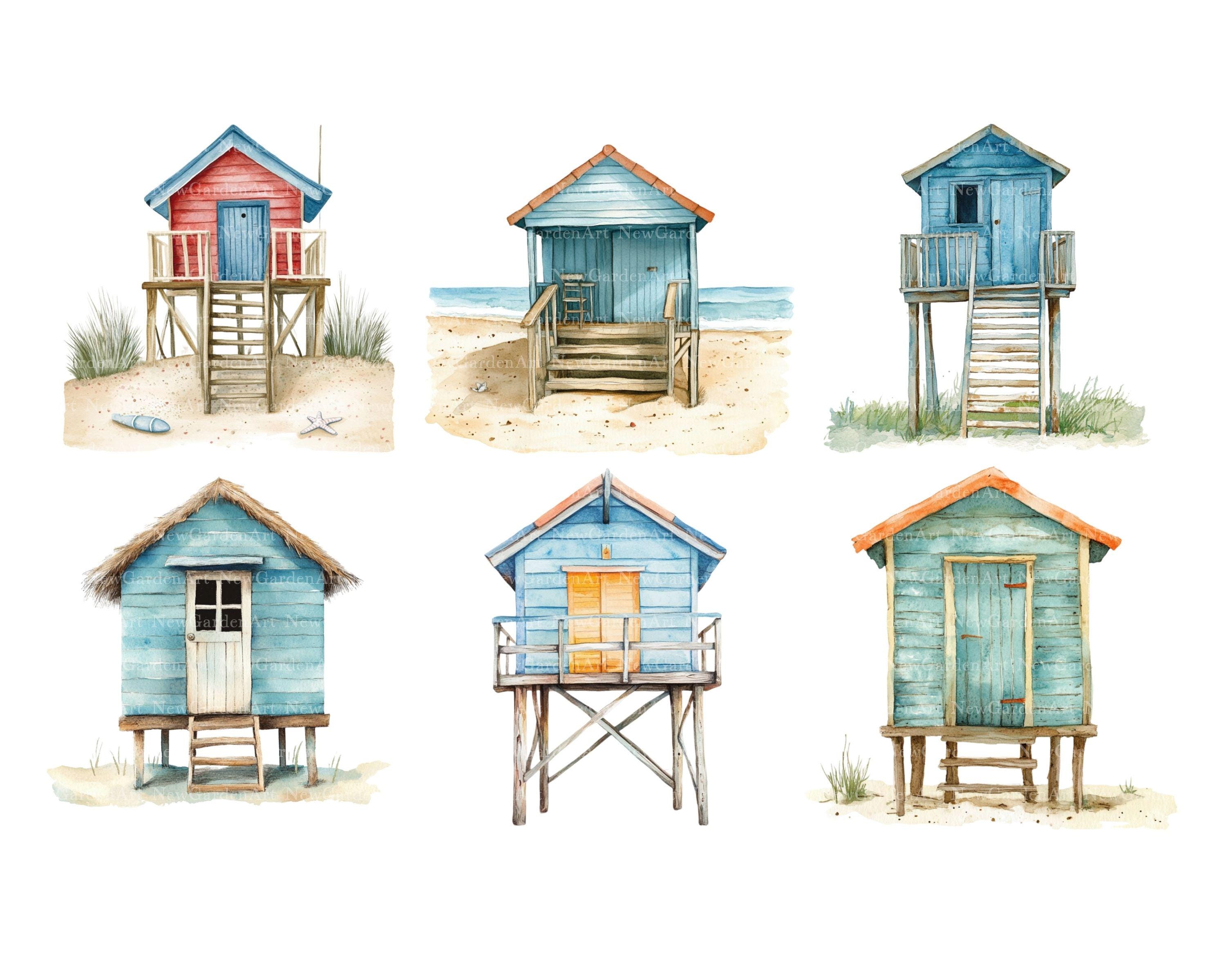 Watercolor Beach Hut Clipart Bundle, Beach Hut Png, Summer Beach House ...
