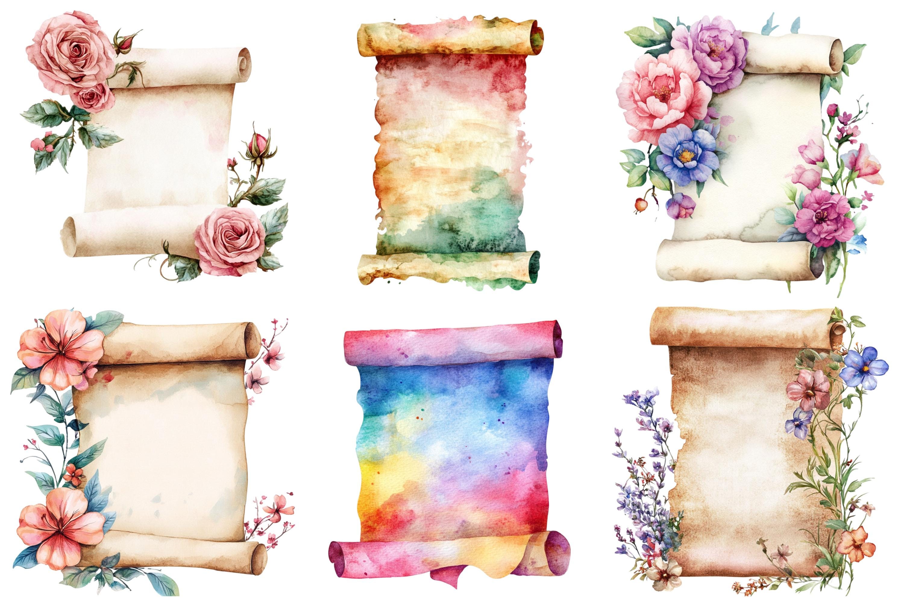 Watercolor Paper Scroll Clipart, Png Bundle, Vintage Clip Art, Antique ...
