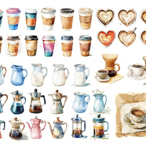 Watercolor Coffee Clipart Bundle, Coffee Png, Illustration, Latte Art ...