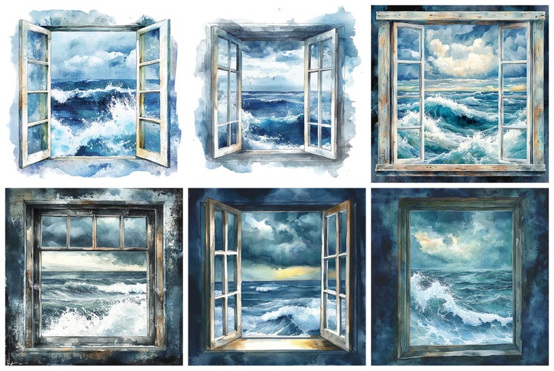 Watercolor Stormy Sea Window Clipart, Png Bundle, Clip Art ...