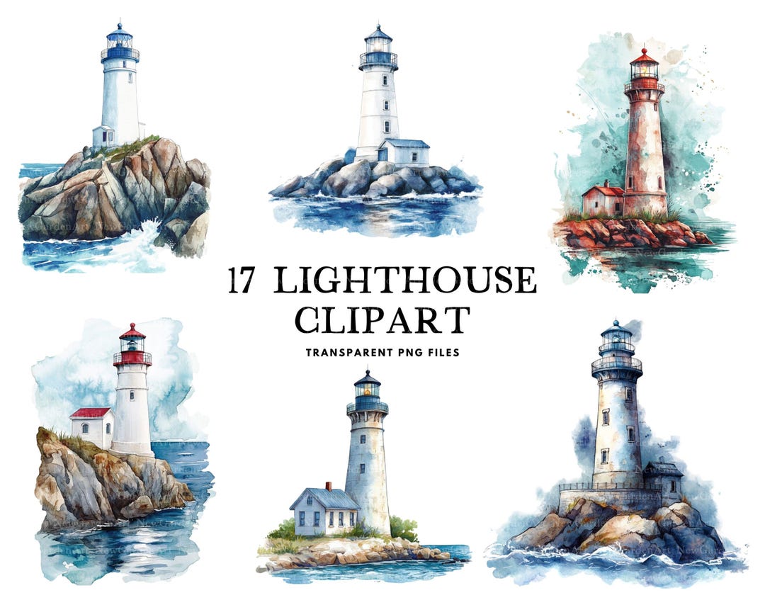 Watercolor Lighthouse Clipart Bundle, Lighthouse Png, Nautical Clip Art ...