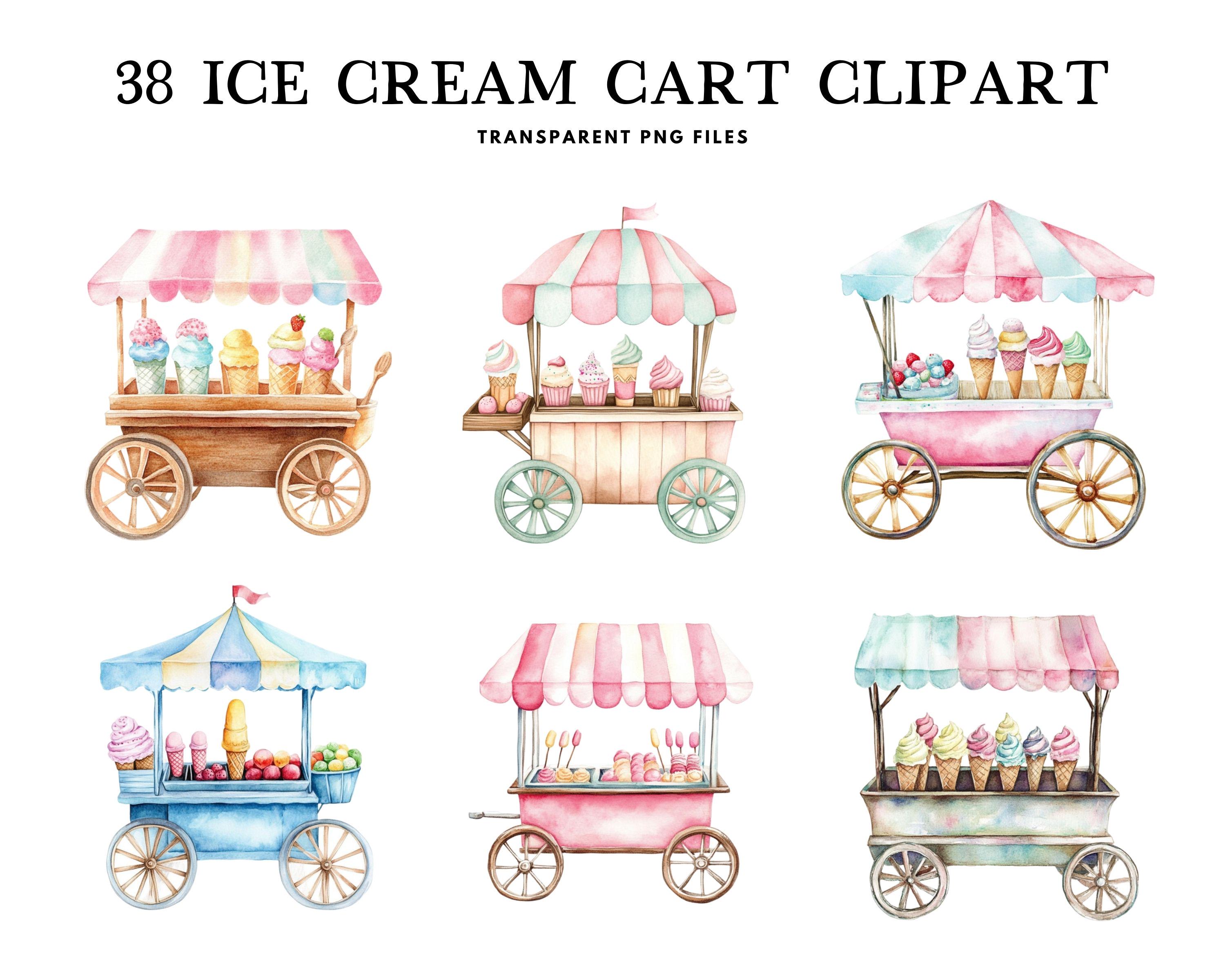 Watercolor Ice Cream Cart Clipart Bundle, Ice Cream Cart Png, Clip Art ...