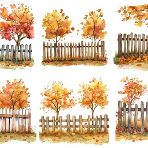 Watercolor Autumn Fence Clipart, Png Bundle, Clip Art, Fall ...