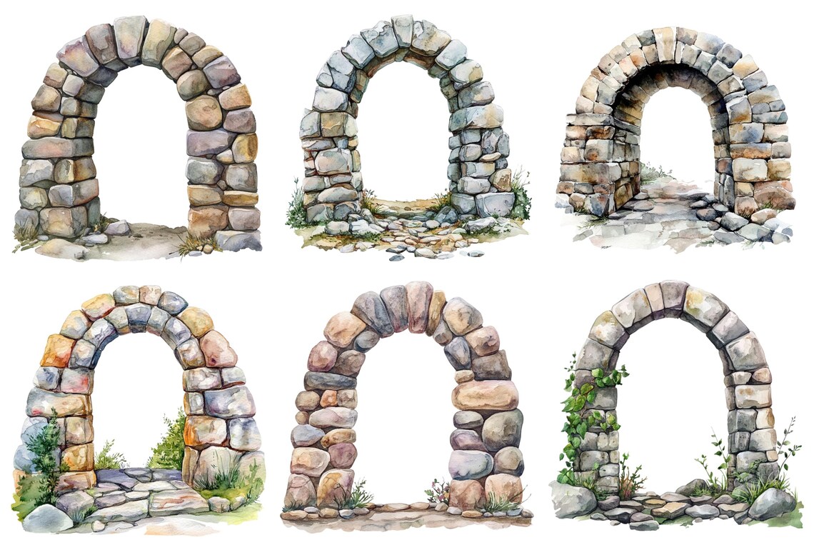 Watercolor Stone Arch Clipart, Png Bundle, Clip Art, Archway ...