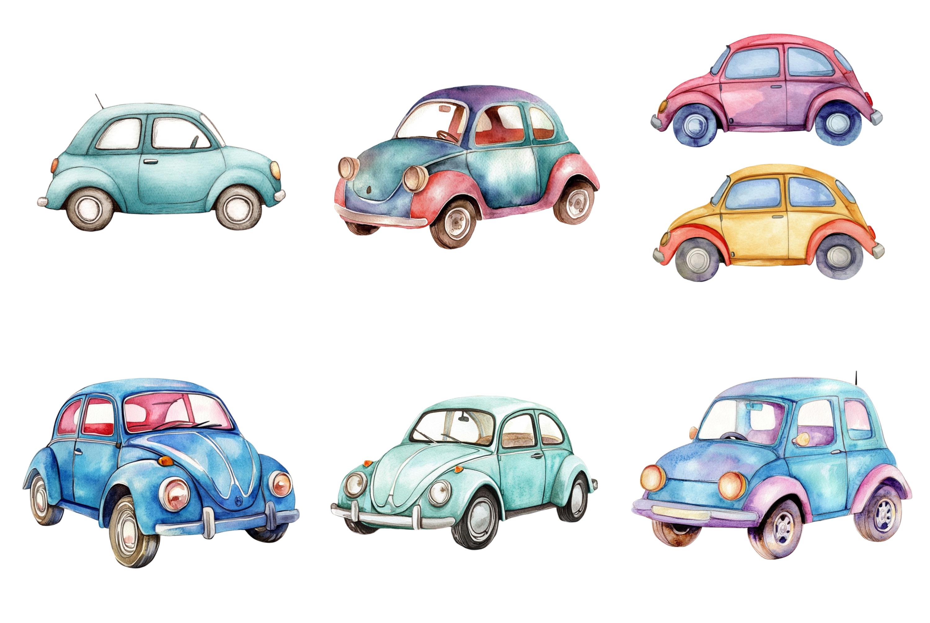 Watercolor Cute Car Clipart Bundle, Cartoon Car Png, Car Clip Art, Cute ...