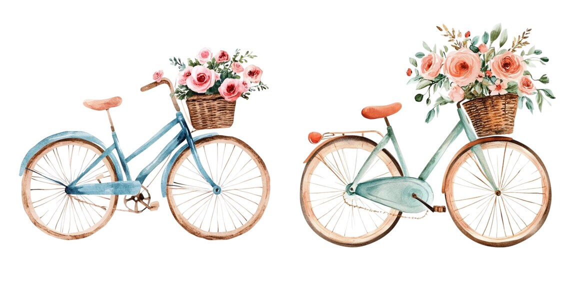 Watercolor Floral Bicycle Clipart, Floral Bicycle Png Bundle, Bicycle ...