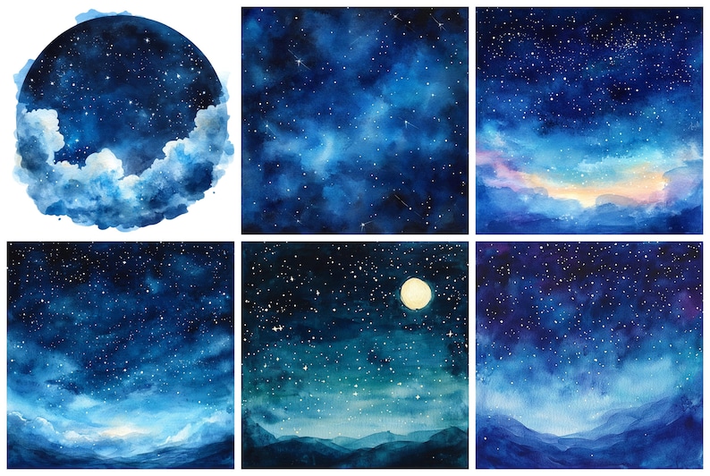 Watercolor Starry Sky Clipart, Png Bundle, Clip Art, Illustration ...