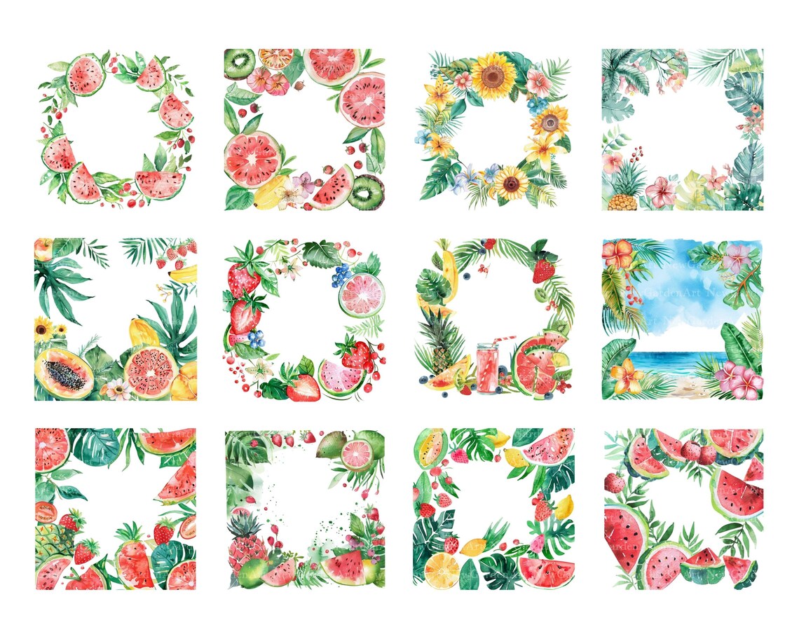 Watercolor Summer Frame Clipart, Summer Frame Png Design File, Beach ...