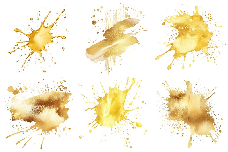 Watercolor Gold Splash Clipart, Png Bundle, Clip Art, Illustration, Ink ...