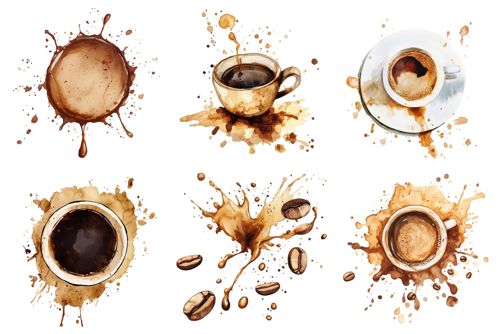 Watercolor Coffee Stain Clipart Bundle, Coffee Stain Png, Coffee ...