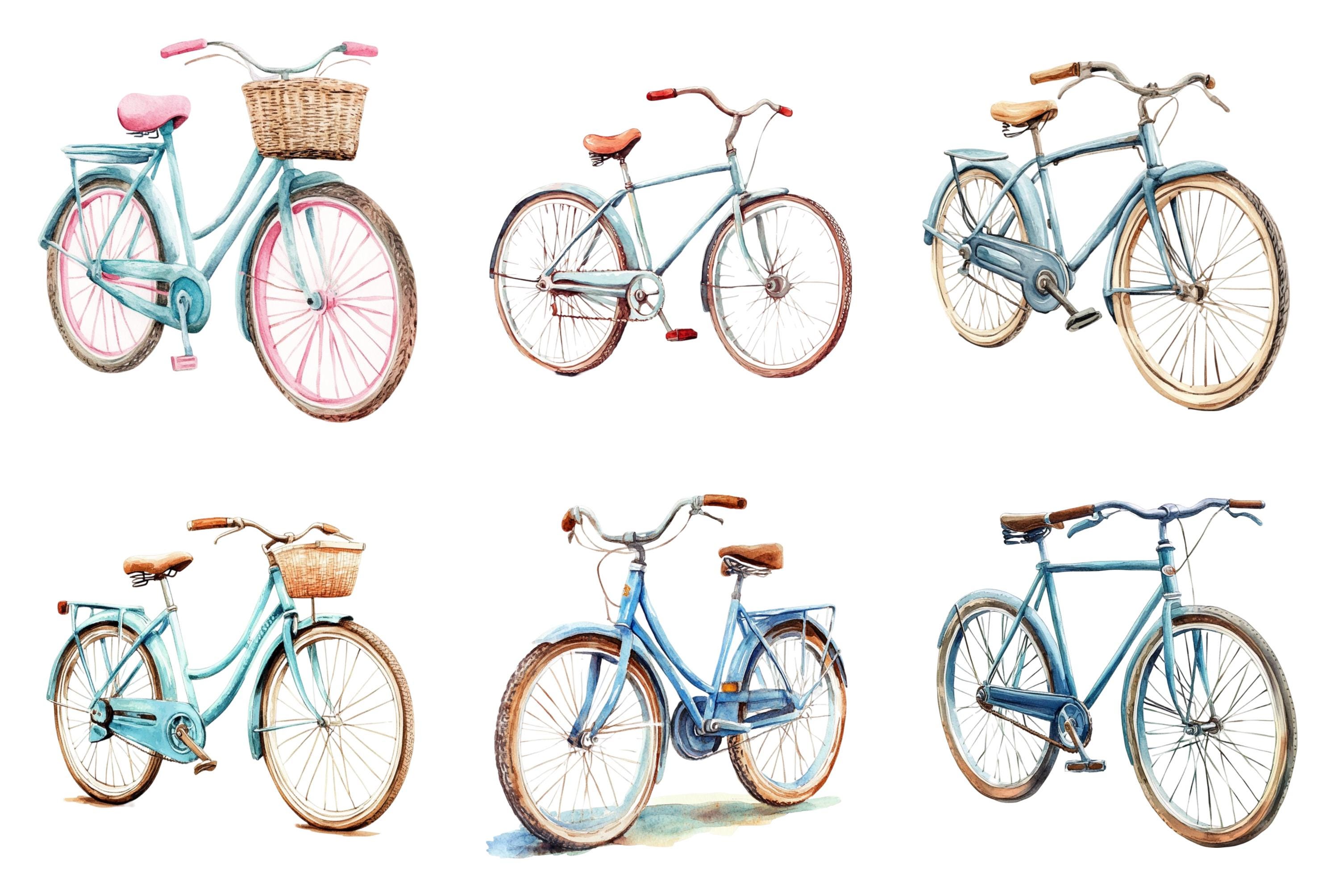 Watercolor Retro Bicycle Clipart, Png Bundle, Vintage Clip Art, Antique ...