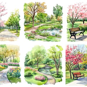 Watercolor Spring Park Clipart, Png Bundle, Clip Art, Illustration ...