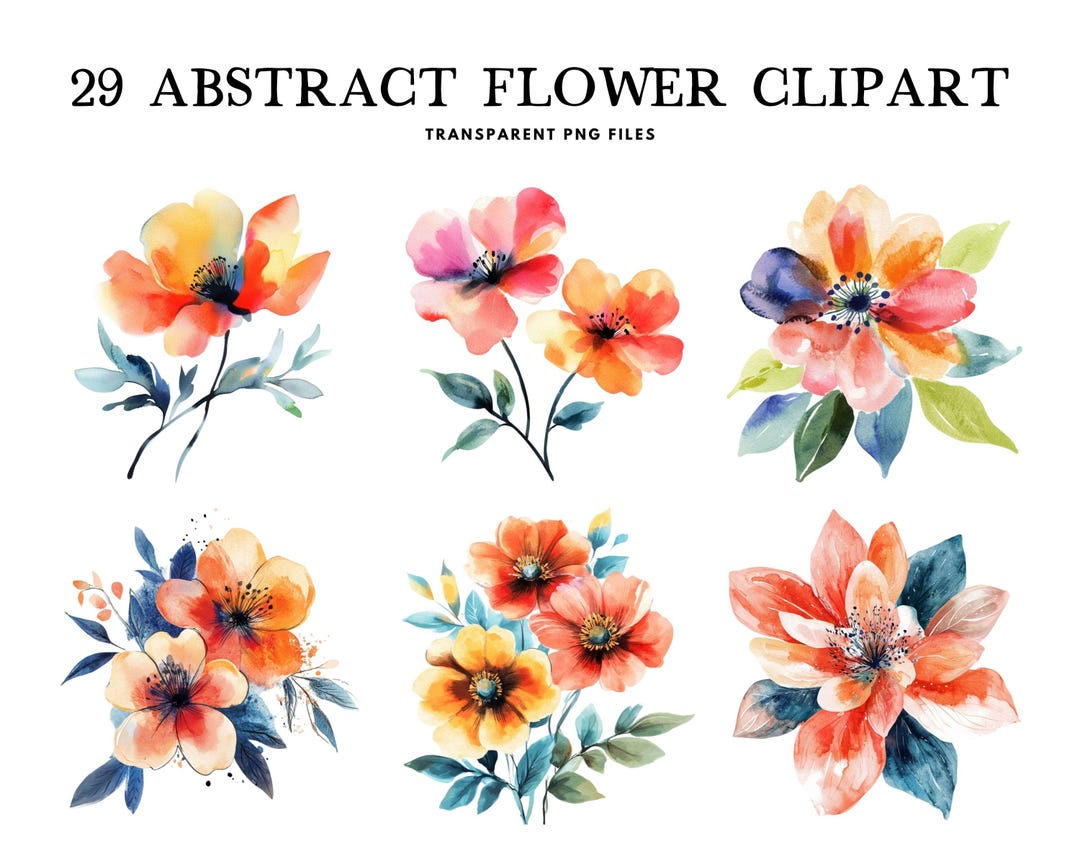 Watercolor Abstract Flower Clipart, Abstract Flower Png Bundle ...