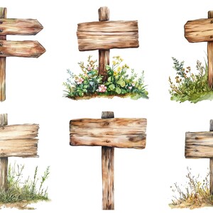 Watercolor Wood Sign Clipart, Png Bundle, Clip Art Illustration, Wooden ...