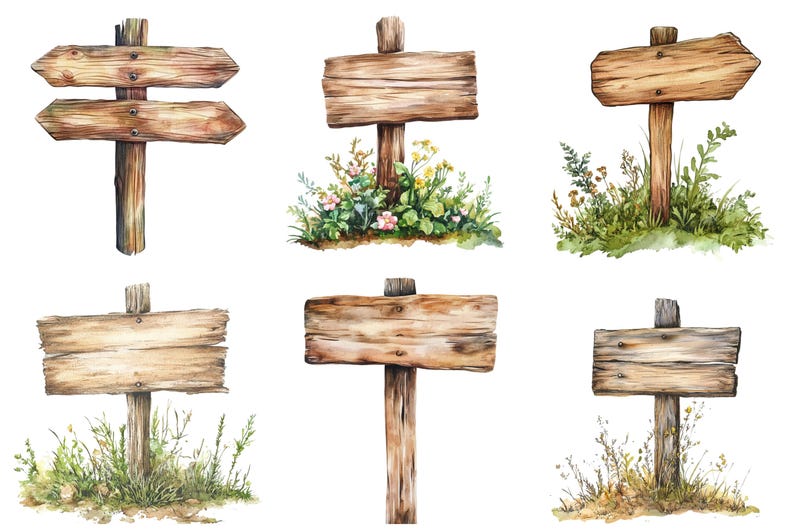 Watercolor Wood Sign Clipart, Png Bundle, Clip Art Illustration, Wooden ...