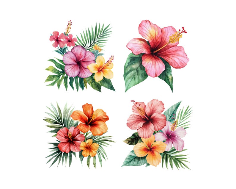 Watercolor Tropical Flower Clipart Bundle, Tropical Png, Floral Clip ...