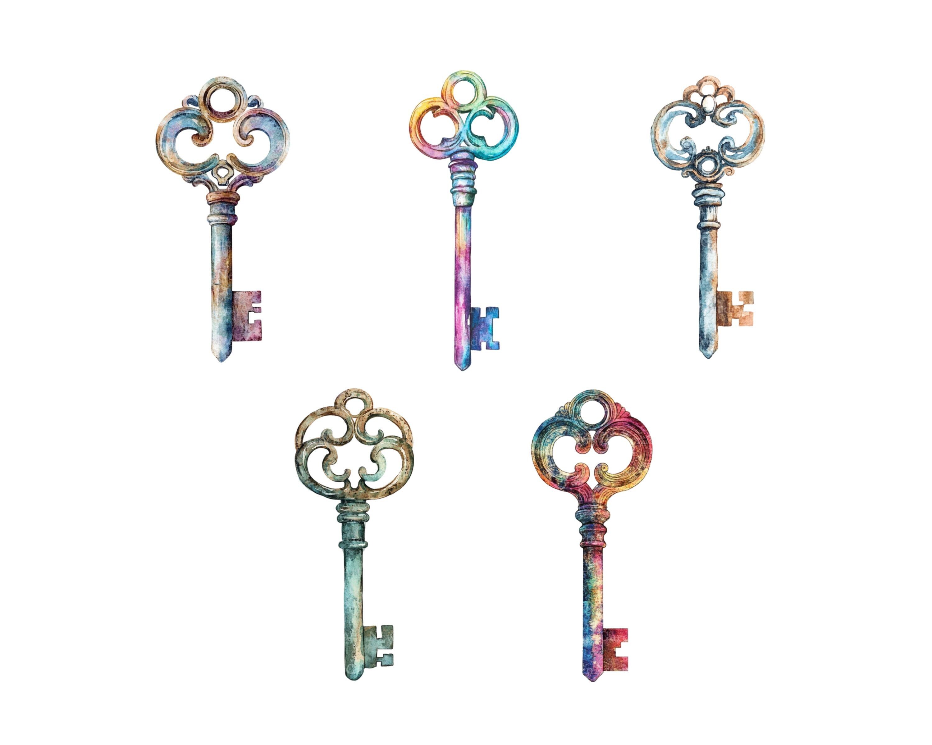 Watercolor Key Clipart Bundle, Floral Key Png, Vintage Key Clip Art ...