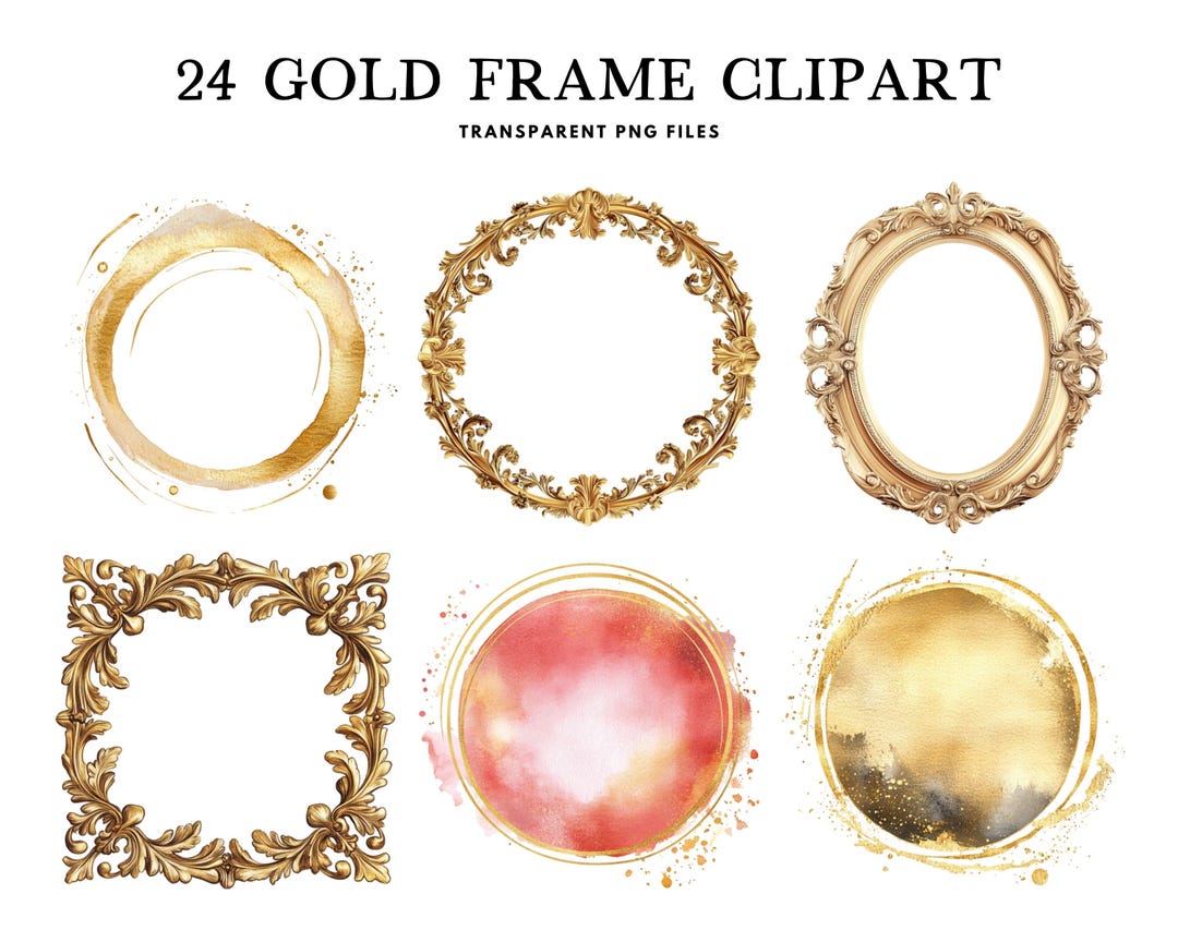 Watercolor Gold Frame Clipart, Png Bundle, Clip Art, Illustration ...