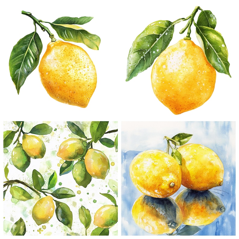 Watercolor Lemon Clipart Bundle, Lemon Png, Fruit Clip Art ...