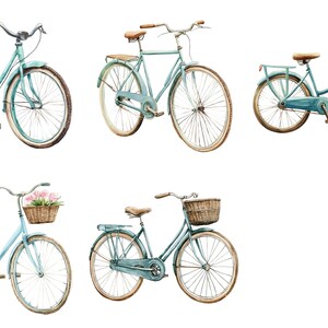 Watercolor Retro Bicycle Clipart, Png Bundle, Vintage Clip Art, Antique ...