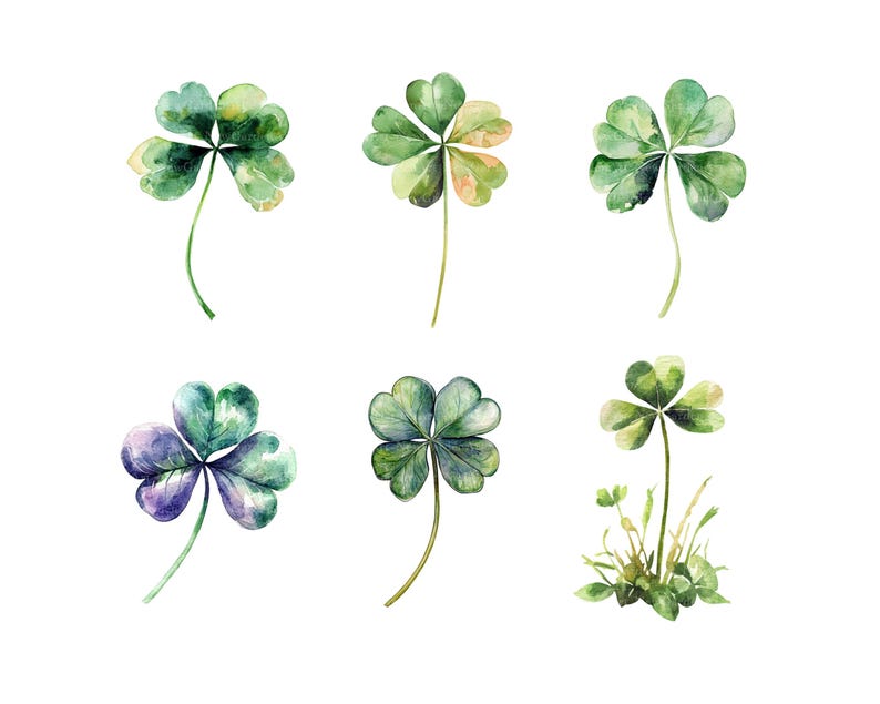 Watercolor Clover Clipart Bundle, Clover Png, Shamrock Clip Art, Four ...