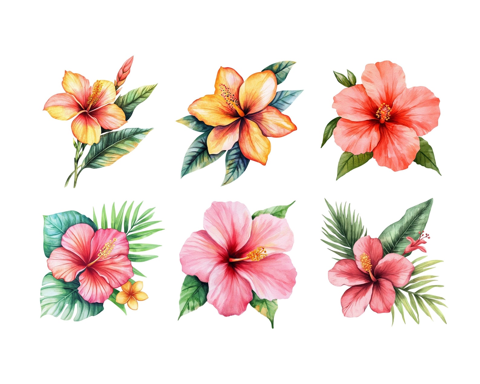 Watercolor Tropical Flower Clipart Bundle, Tropical Png, Floral Clip ...