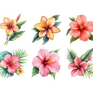 Watercolor Tropical Flower Clipart Bundle, Tropical Png, Floral Clip ...