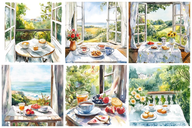 Watercolor Cottage Breakfast Clipart Bundle, Png, Breakfast Clip Art ...