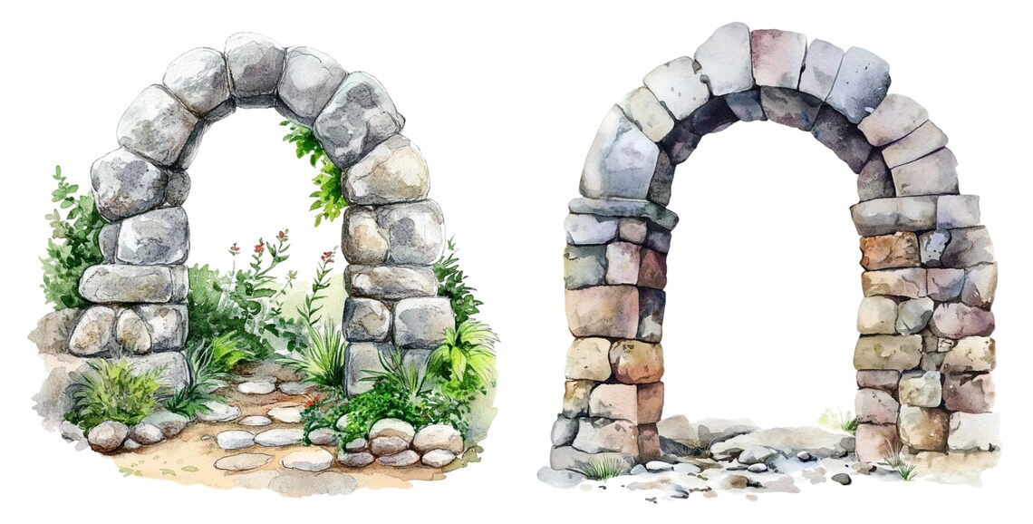 Watercolor Stone Arch Clipart, Png Bundle, Clip Art, Archway ...