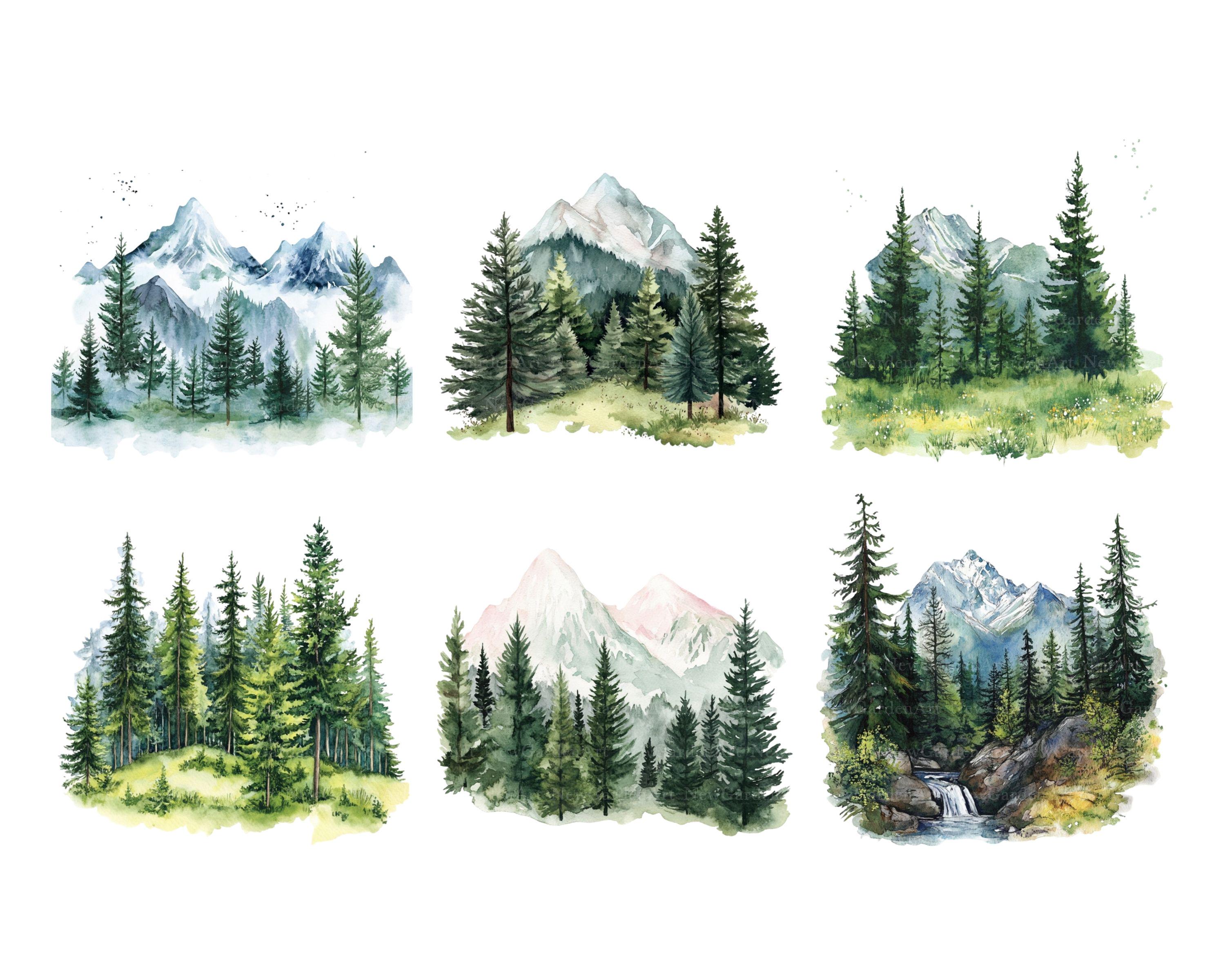 Watercolor Alpine Forest Clipart Bundle, Alpine Forest Png, Forest Clip ...