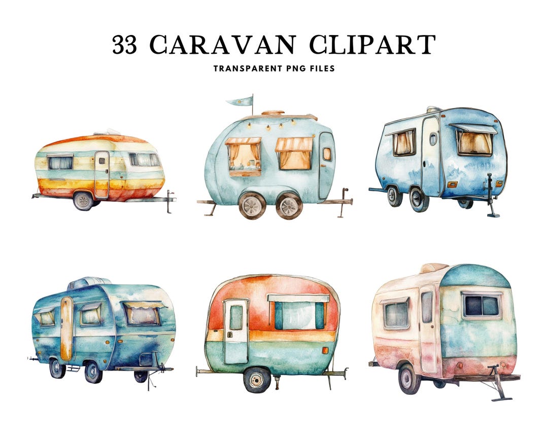 Watercolor Caravan Clipart, Caravan Png Bundle, Travel Clip Art, Camper ...