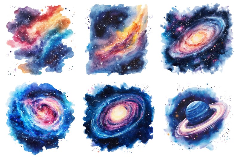 Watercolor Galaxy Clipart, Png Bundle, Space Clip Art, Astronomy ...