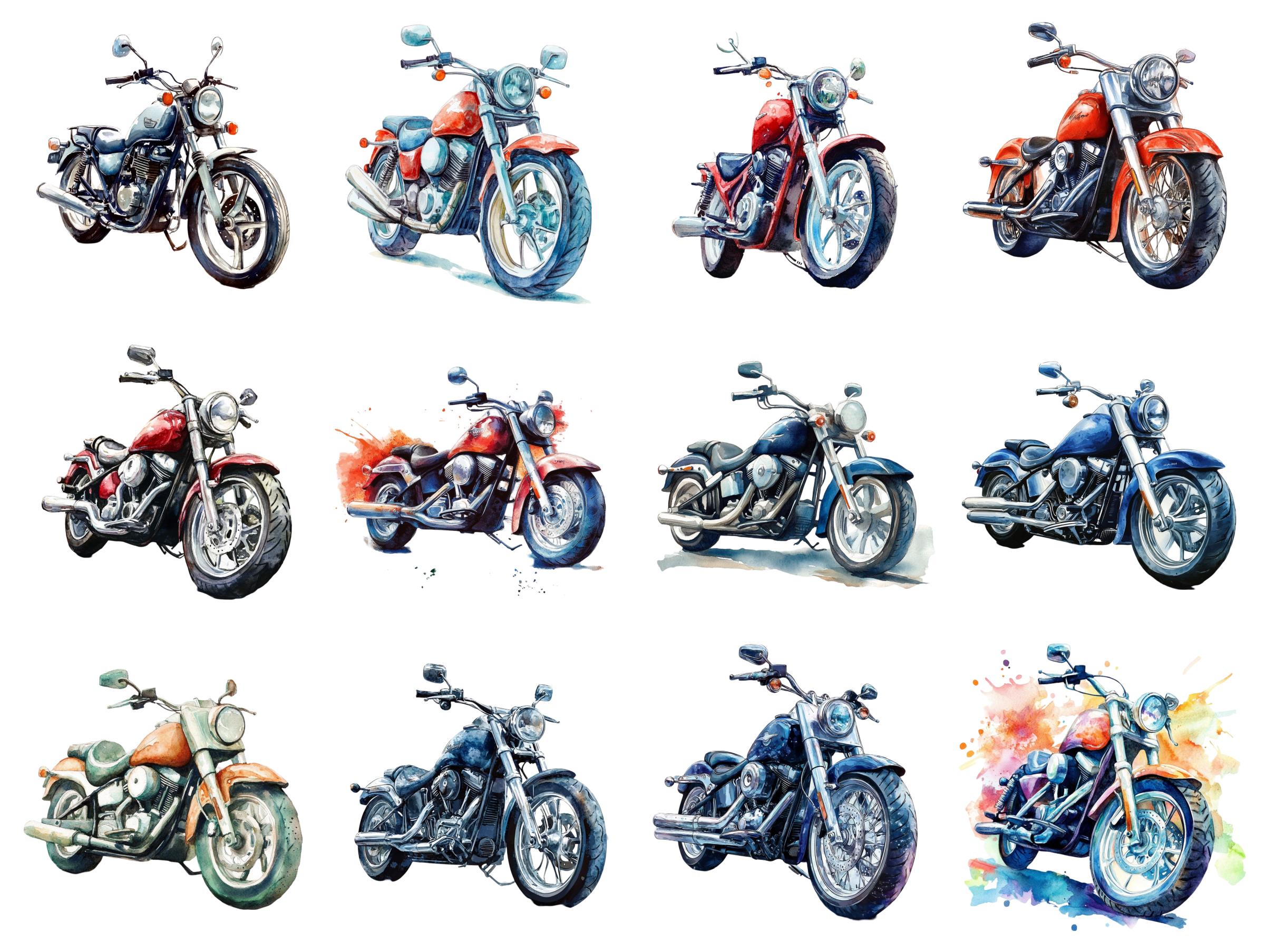 Watercolor Motorcycle Clipart Bundle, Motorcycle Png, Classic Motorbike ...