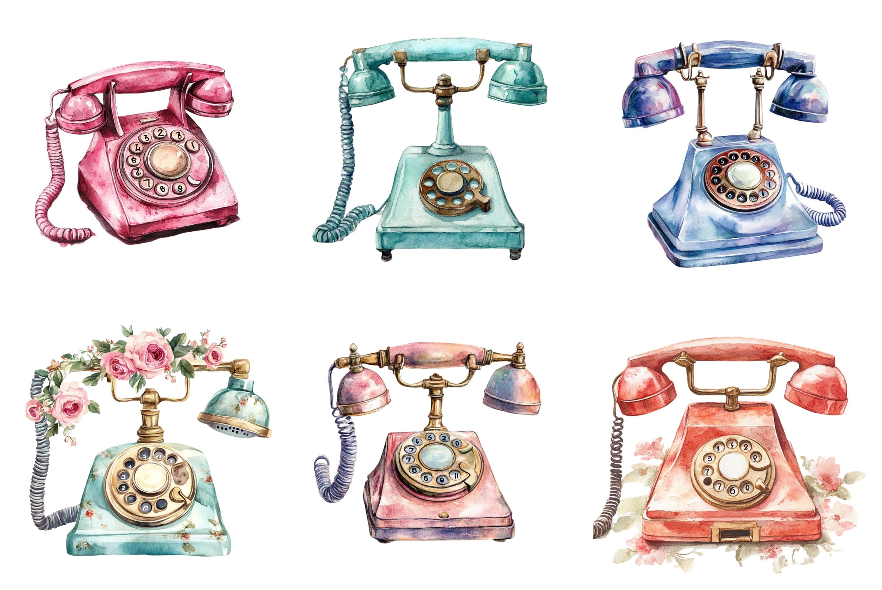 Watercolor Telephone Clipart, Png Bundle, Vintage Clip Art, Antique ...