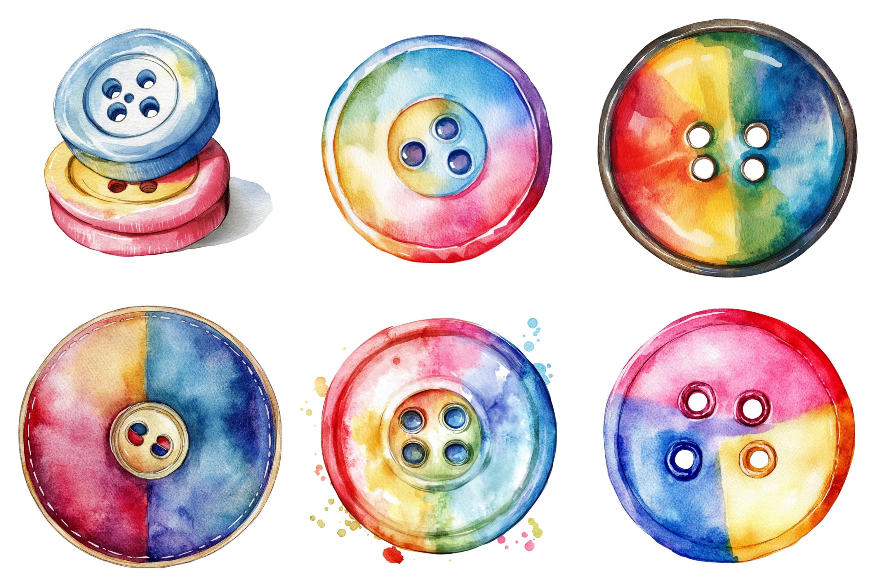 Watercolor Sewing Button Clipart, Png Bundle, Clip Art Illustration ...