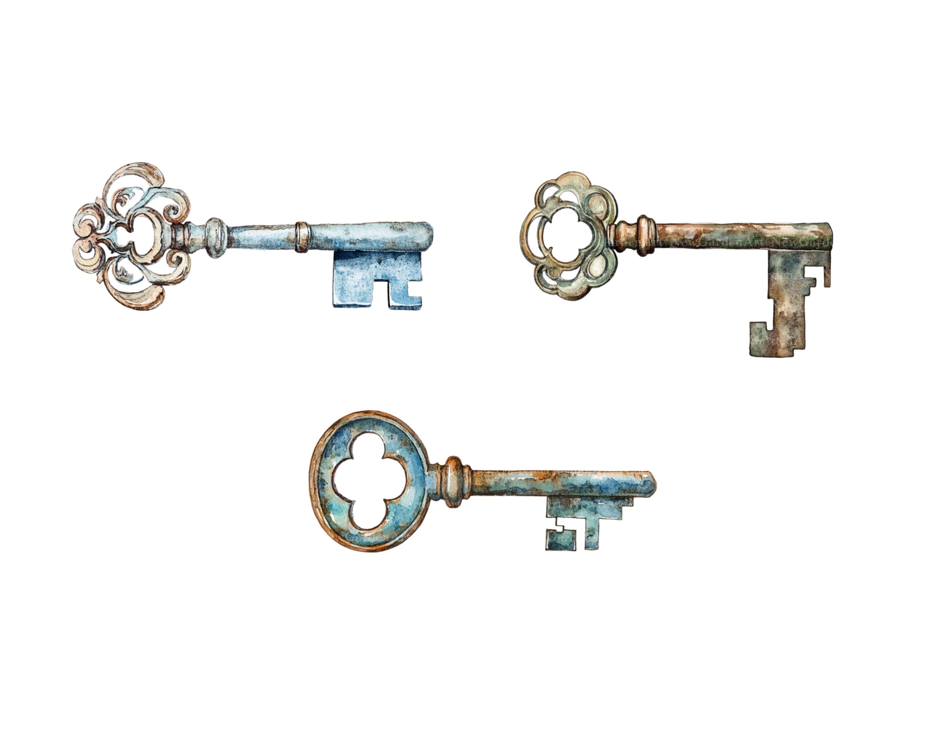 Watercolor Key Clipart Bundle, Floral Key Png, Vintage Key Clip Art ...