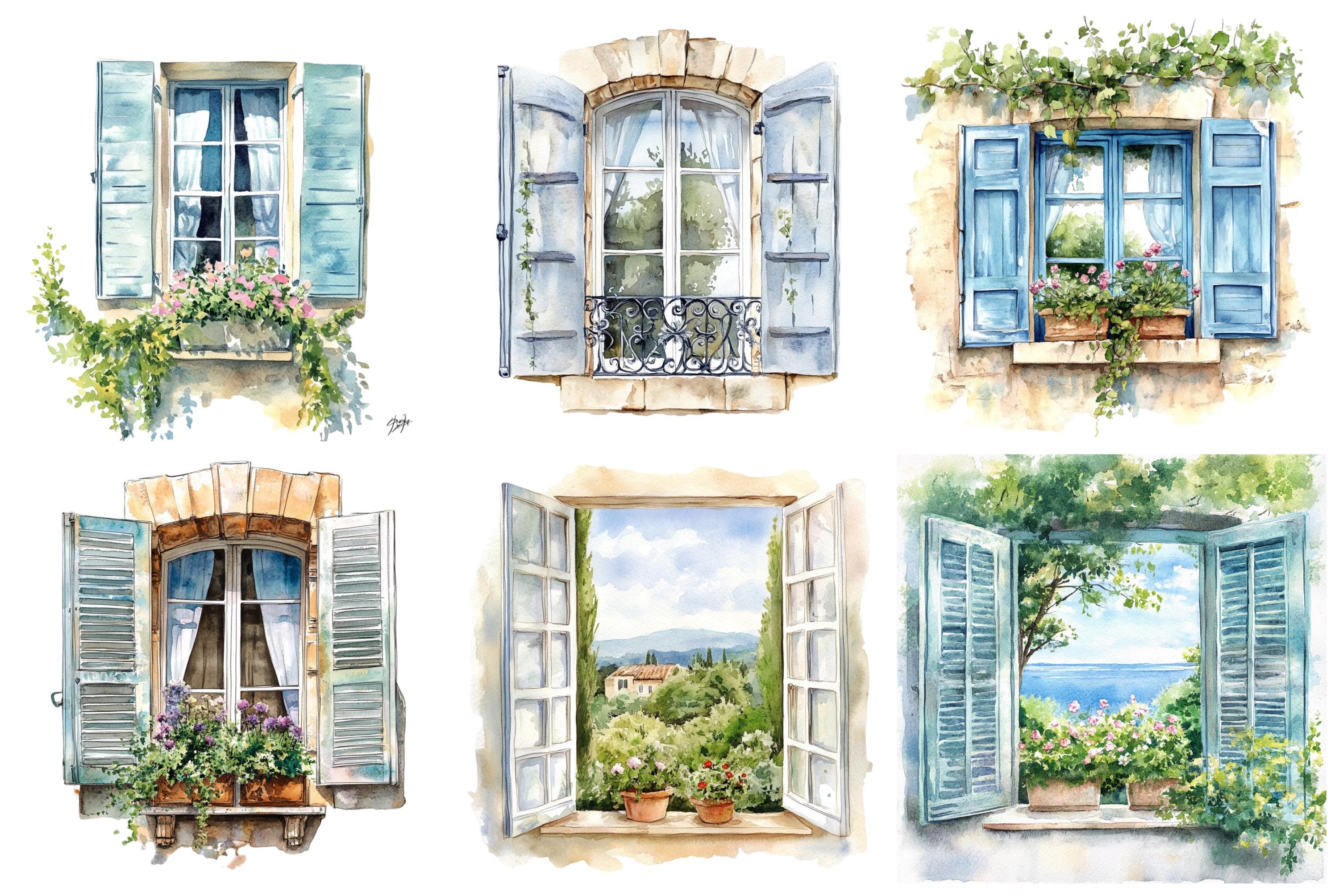 Watercolor French Style Window Clipart, Png Bundle, Clip Art ...