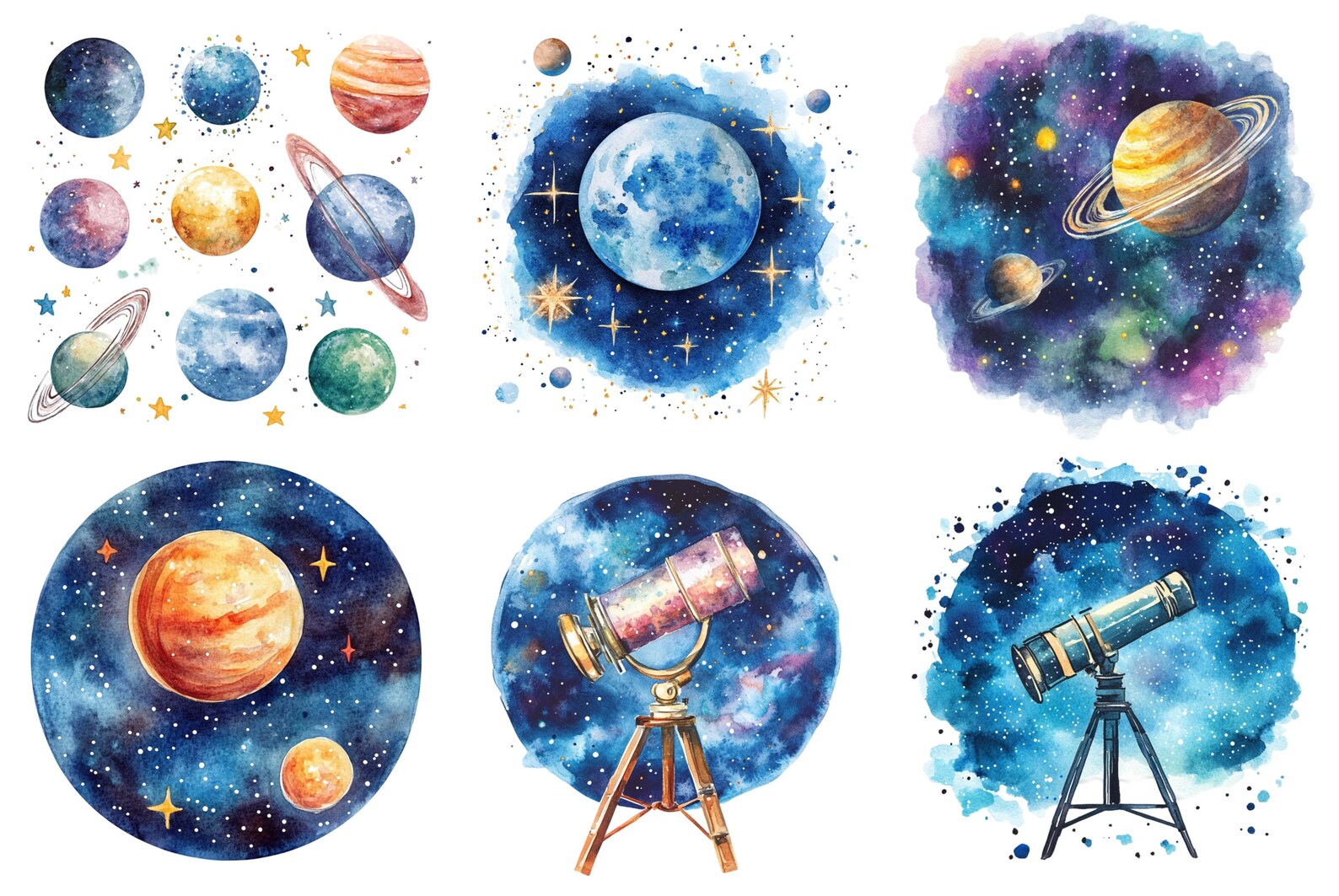 Watercolor Astronomy Clipart, Astronomy Png Bundle, Space Clip Art ...