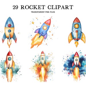Watercolor Rocket Clipart, Png Bundle, Spaceship Clip Art, Ship ...