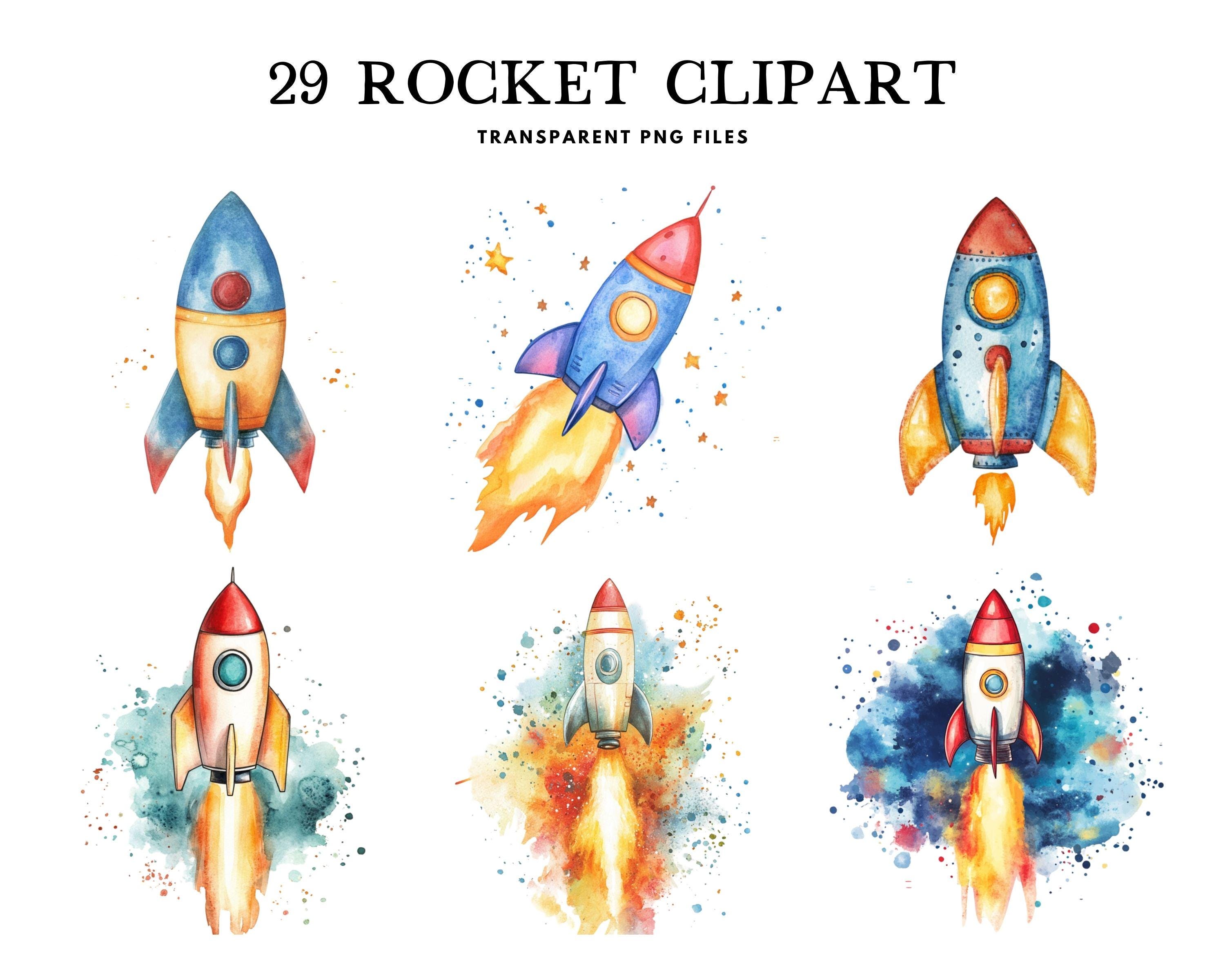 Watercolor Rocket Clipart, Png Bundle, Spaceship Clip Art, Ship ...
