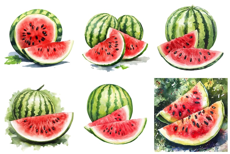Watercolor Watermelon Clipart, Watermelon Png Bundle, Fruit Clip Art ...