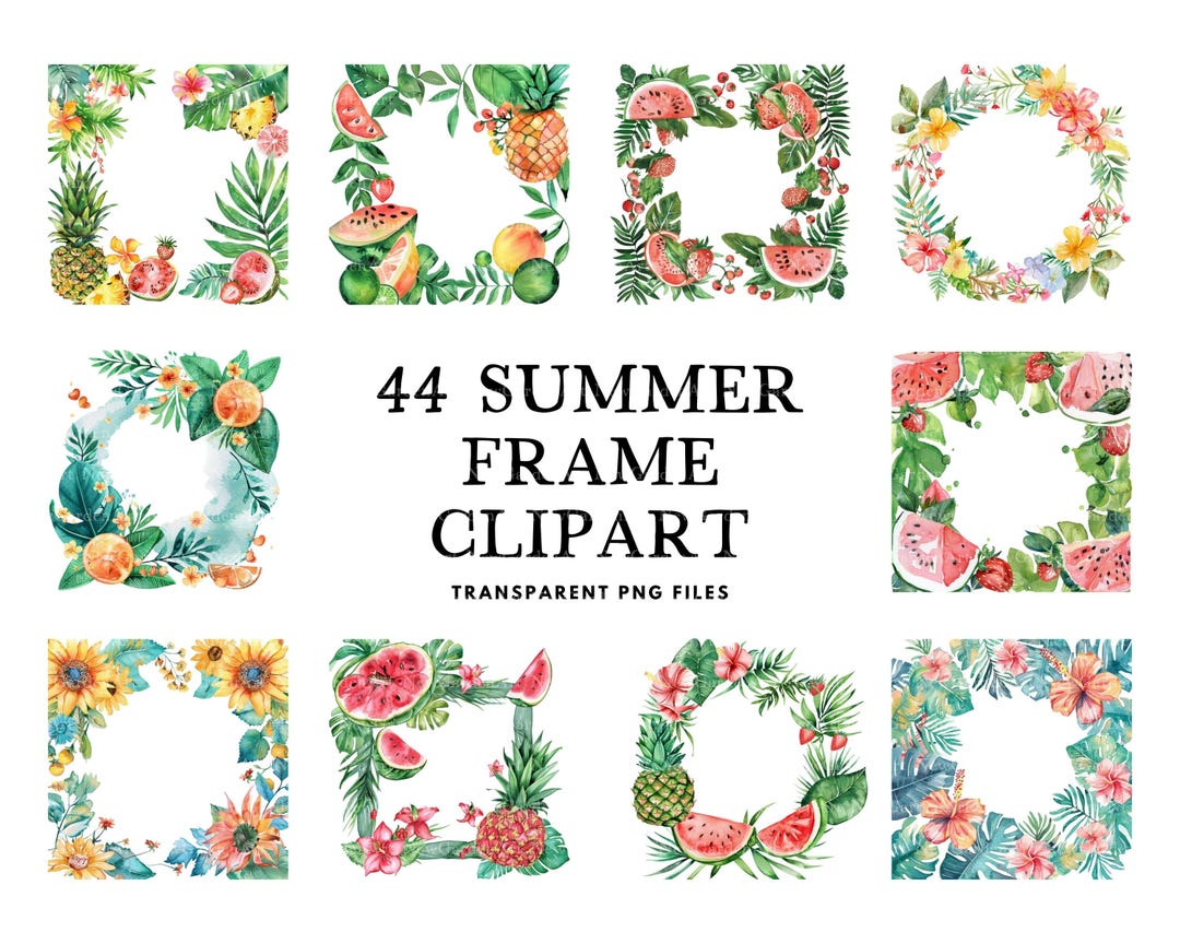Watercolor Summer Frame Clipart, Summer Frame Png Design File, Beach ...